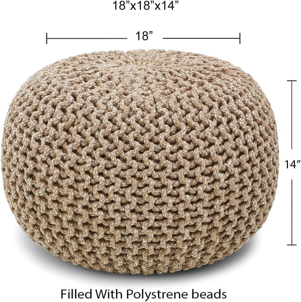· REDEARTH · Round Pouf Ottoman - Hand Knitted Cable Boho Poof Home Dé